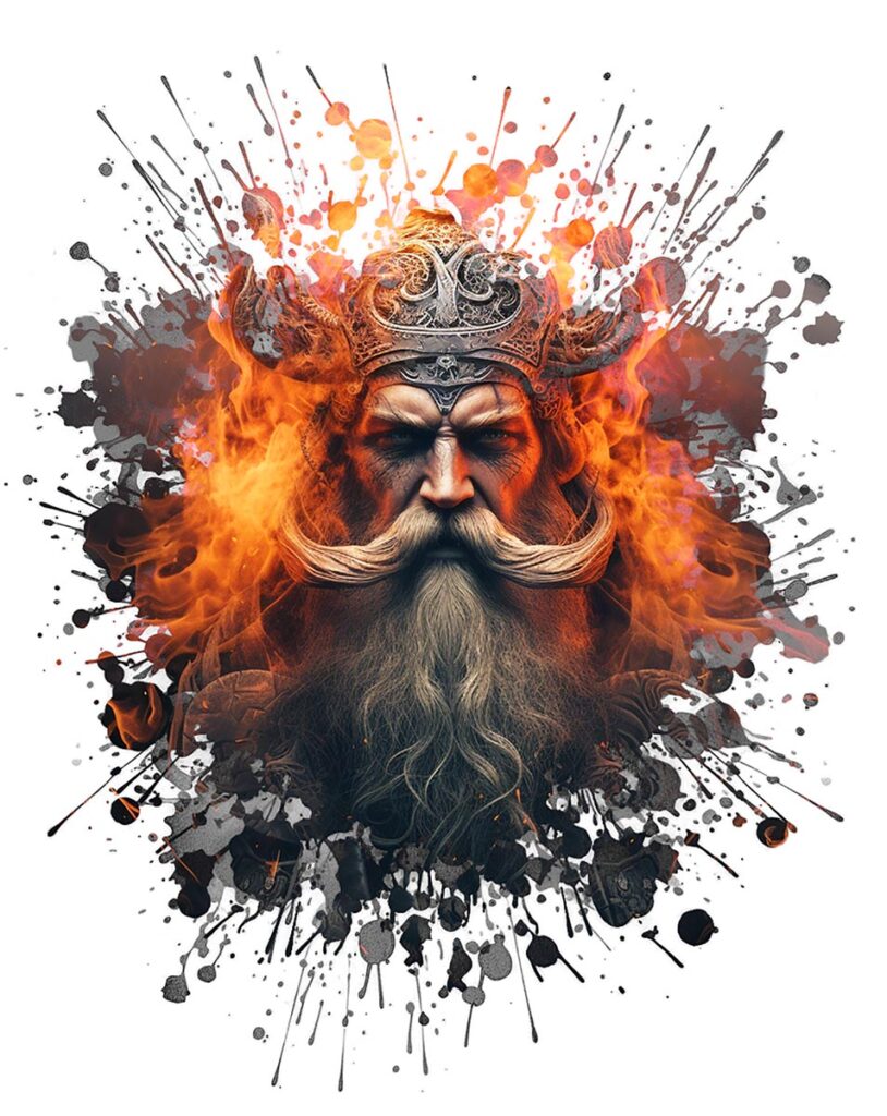 Furious Viking Warrior on Fire Image for T-Shirt Direct Print
